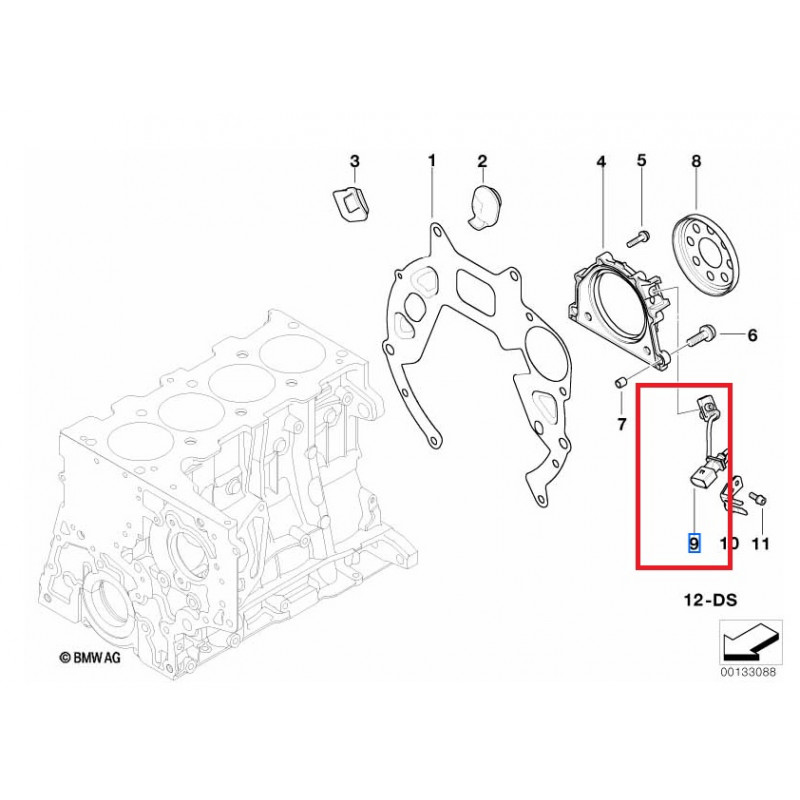 Capteur de vilebrequin pour BMW Série 3 E90 E91 E92 E93 (diesel uniquement)