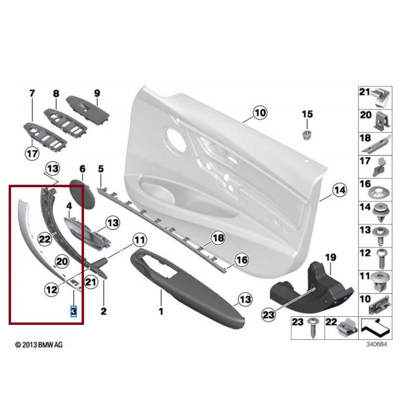 Cache poignée intérieur de porte aluminium (coté au choix) pour BMW ...