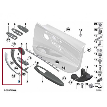 Cache poignée intérieur de porte aluminium (coté au choix) pour BMW ...