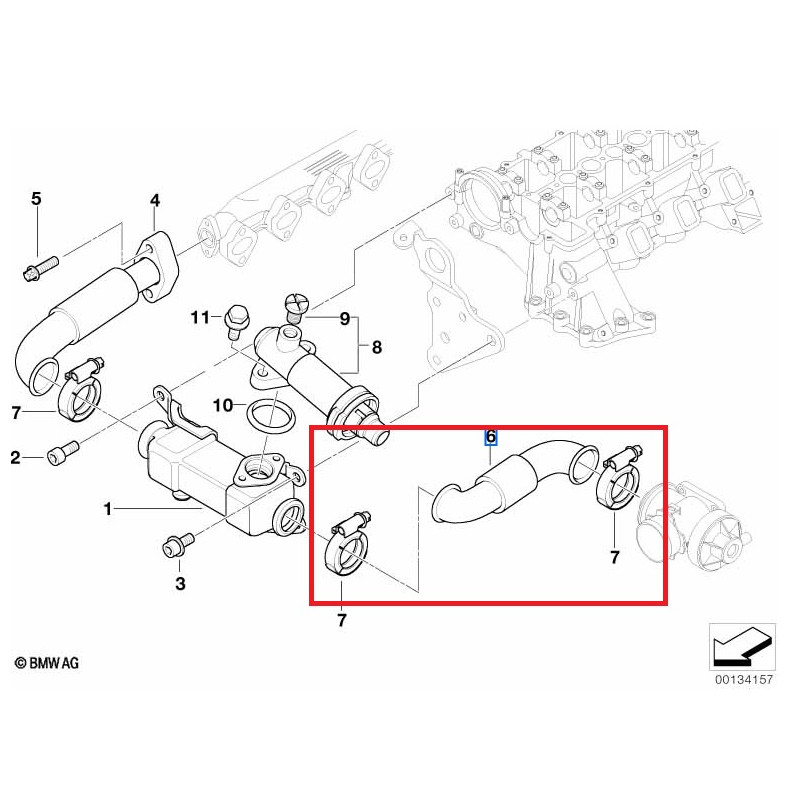 Tuyau / Durite vanne EGR avec collier X2 pour BMW Série 3 E90 E91 E92 E93 (diesel uniquement)