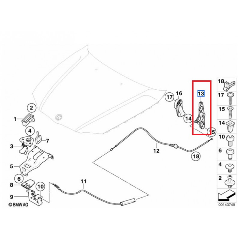 Support combine levier d'ouverture de capot pour BMW Série 3 E90 E91 ...