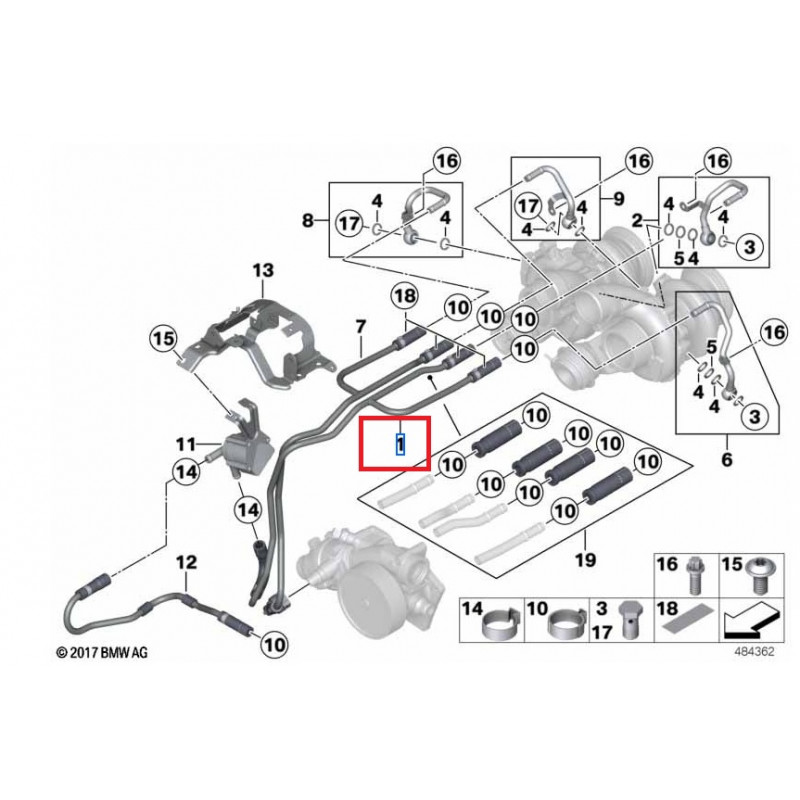 Tuyau arrivée / système de refroidissement turbocompresseur pour BMW M5 F10 M6 F12 F13 F06 GC
