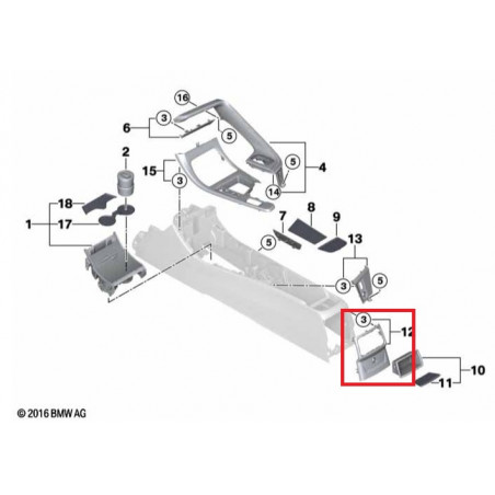 Cache de console centrale arrière avec grille aération pour BMW X1 F48 X2 F39